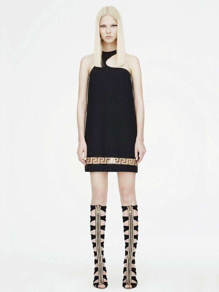 New Versace Black Crystal Embellished Black Silk Dress For Sale at ...