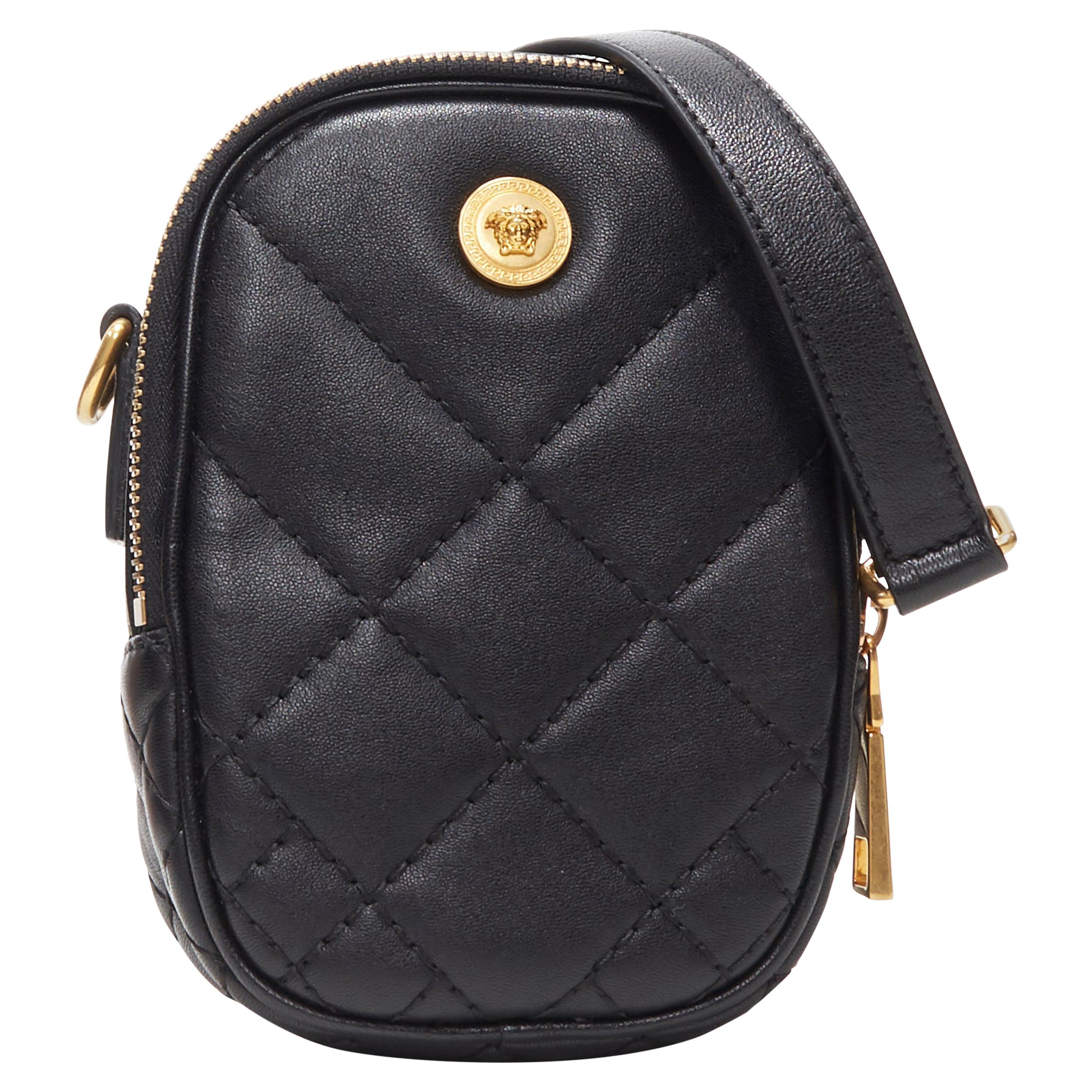 new VERSACE gold leather tonal Medusa head crystal strass stud flap ...