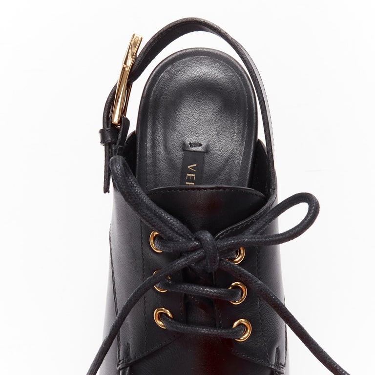 new VERSACE black gold buckle sling back black 130mm platform loafer ...