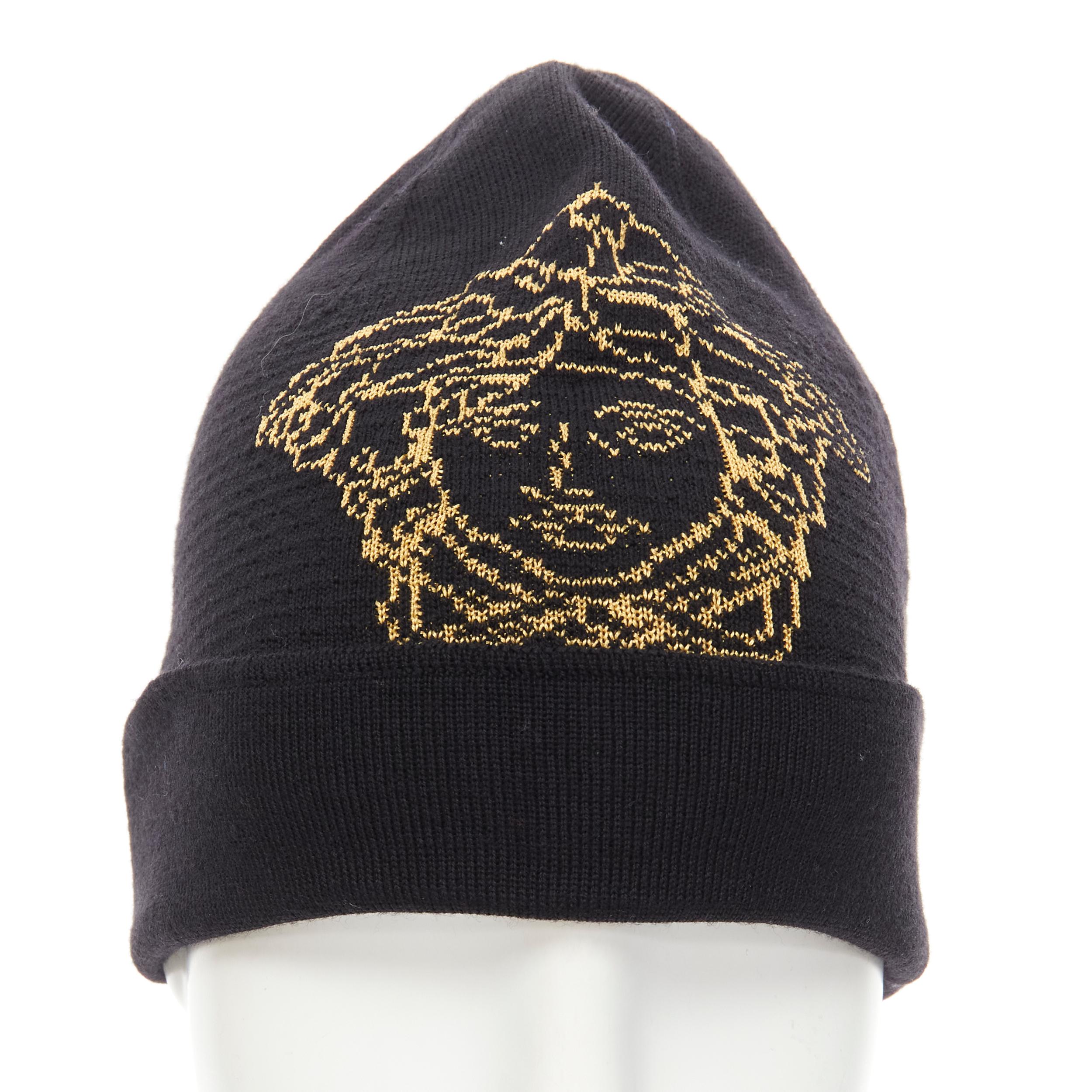 new VERSACE black gold Medusa logo wool blend beanie hat at 1stDibs ...