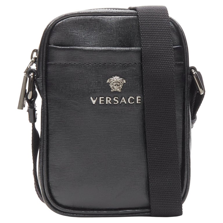 new VERSACE black lacquered leather silver Medusa logo crossbody bag ...