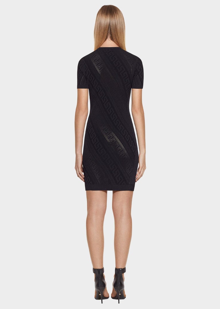 New Versace Black Seamless Fitted Stretch Knit Greek Key Dress For Sale ...