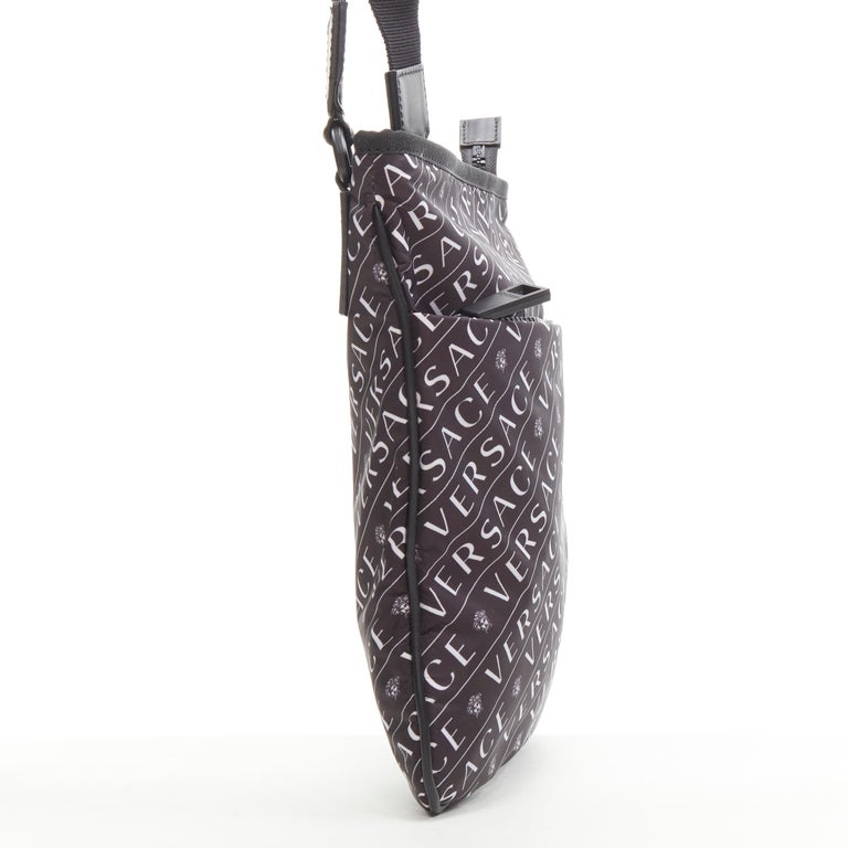 new VERSACE black white logo Medusa print nylon crossbody messenger bag ...