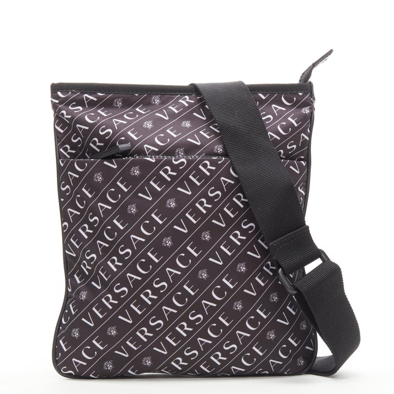 new VERSACE black white logo Medusa print nylon crossbody messenger bag ...