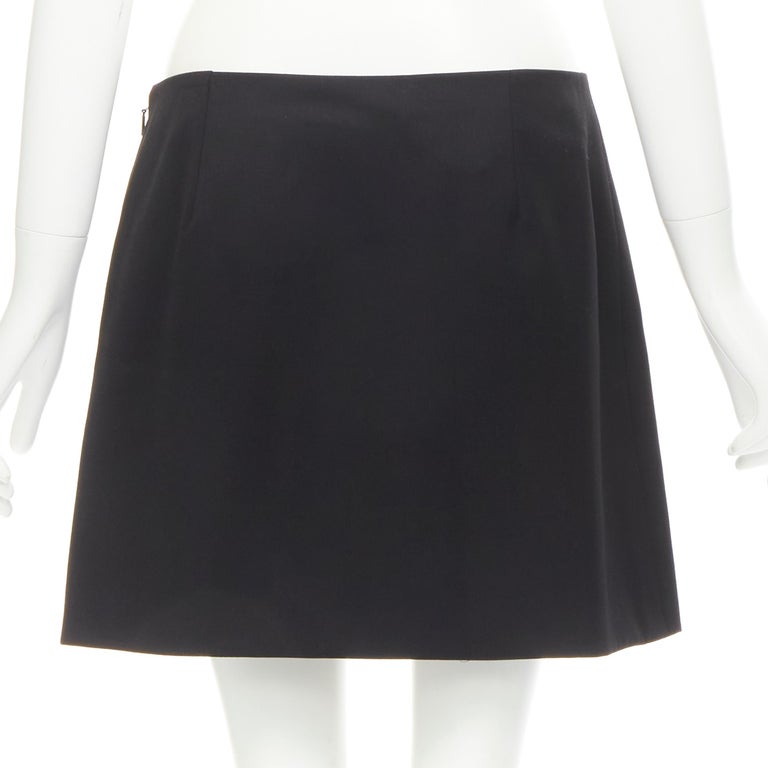 new VERSACE black wool gold Medusa safety pin high slit mini skirt IT42 ...