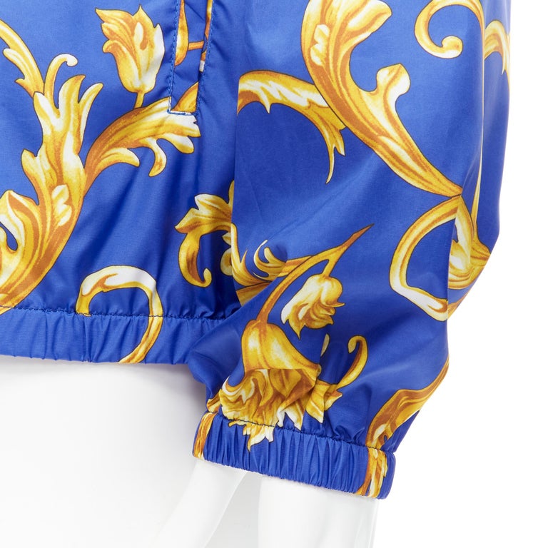 new VERSACE blue gold Barocco Istante print nylon windbreaker jacket ...