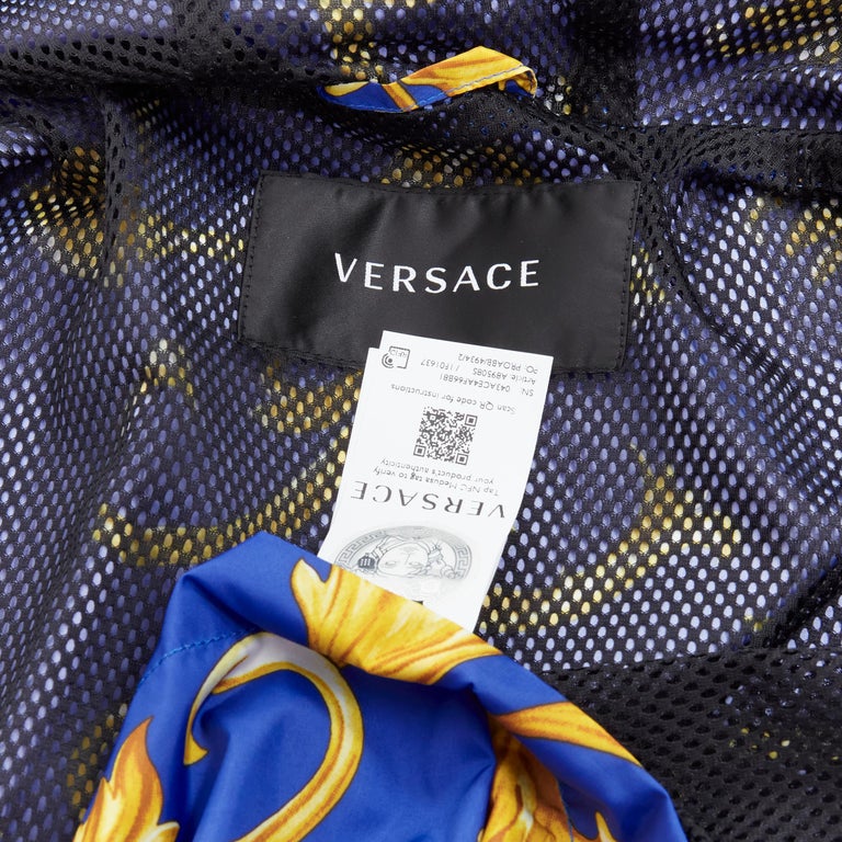 new VERSACE blue gold Barocco Istante print nylon windbreaker jacket ...