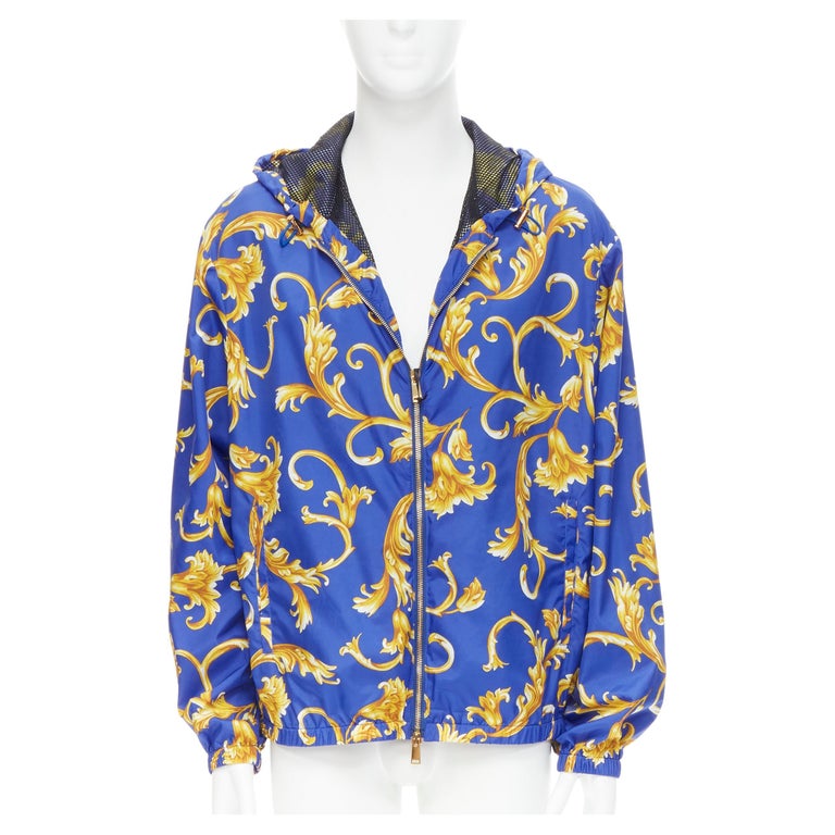 new VERSACE blue gold Barocco Istante print nylon windbreaker jacket ...