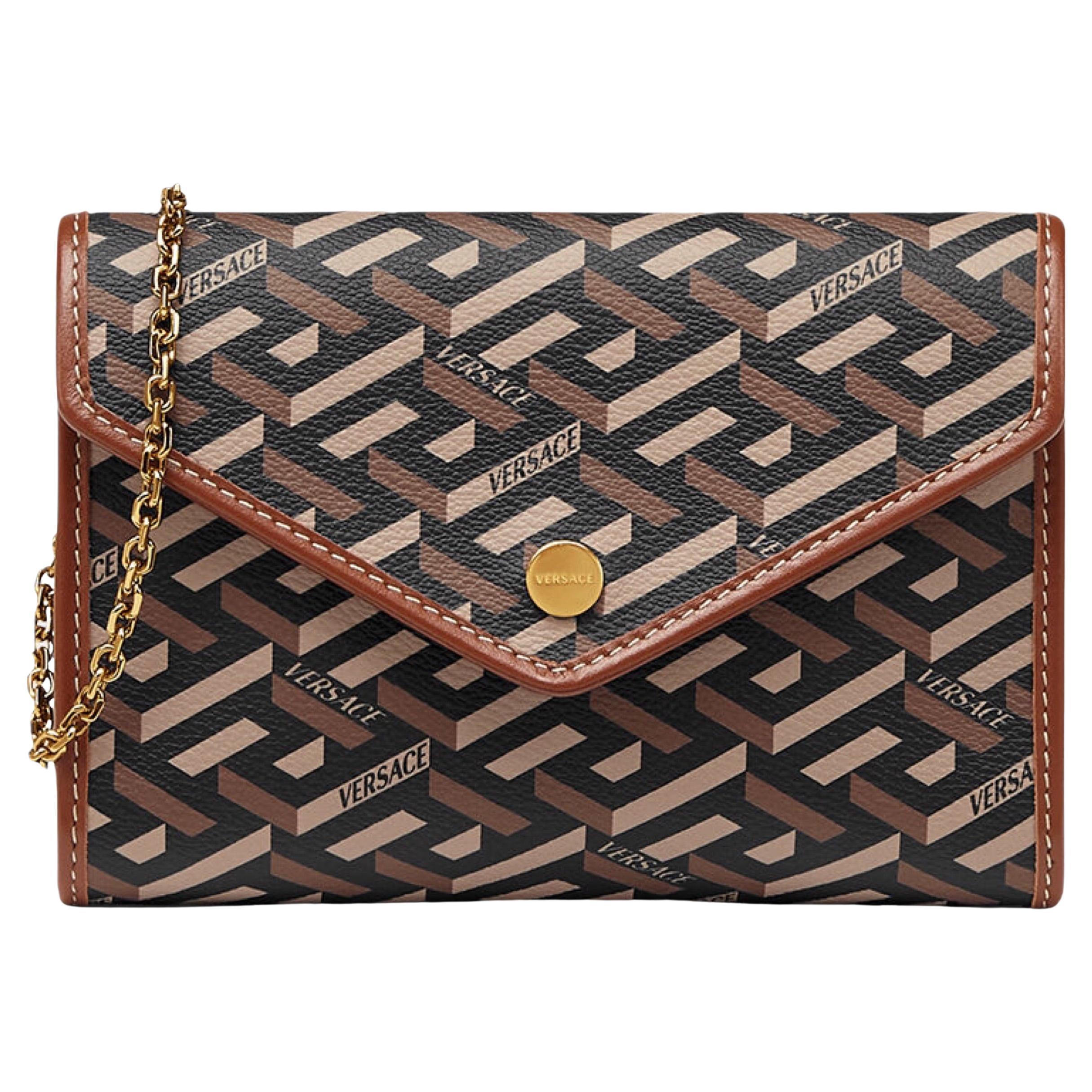 NEW Versace Brown La Greca Monogram Canvas Crossbody Bag For Sale at ...