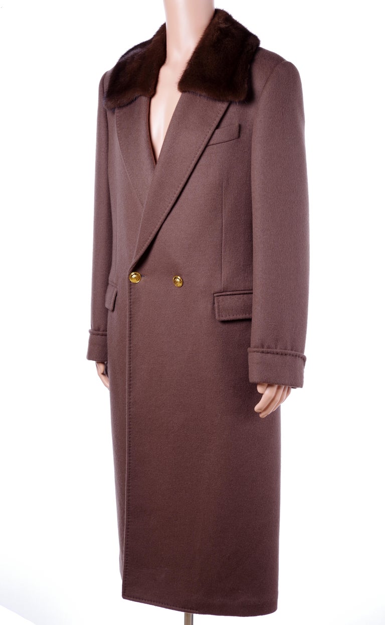 New Versace Brown Wool Coat with Mink Fur for Men at 1stDibs