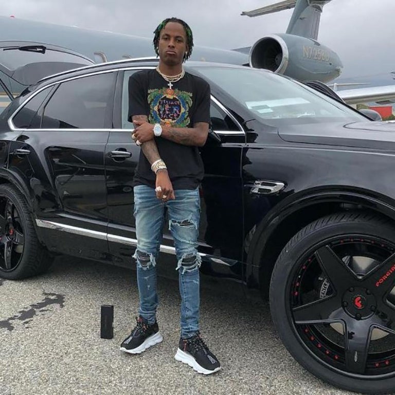 NEW VERSACE CHAIN REACTION BLUE LEATHER and TEXTILE BAROQUE SNEAKERS 42 ...