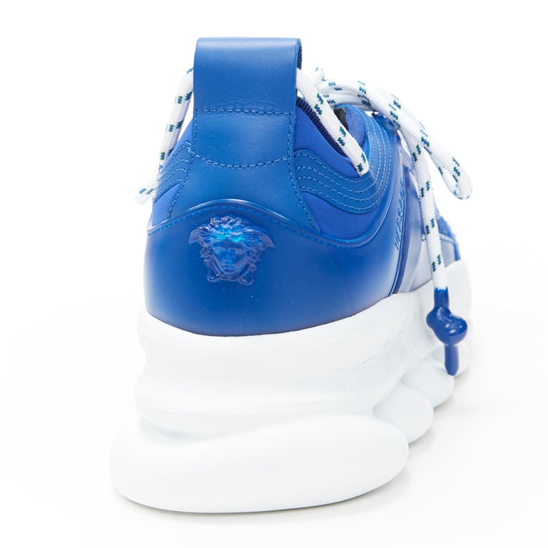 new VERSACE Chain Reaction Bluette 2 white mesh suede chunky sneaker ...