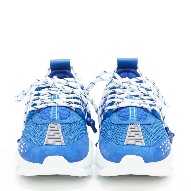 new VERSACE Chain Reaction Bluette 2 white mesh suede chunky sneaker ...