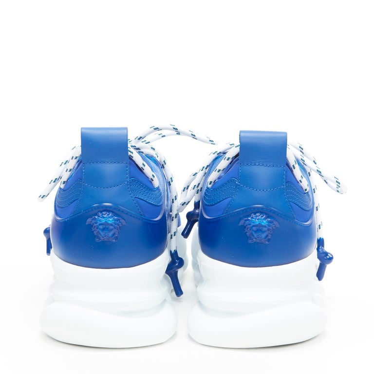 new VERSACE Chain Reaction Bluette 2 white mesh suede chunky sneaker ...