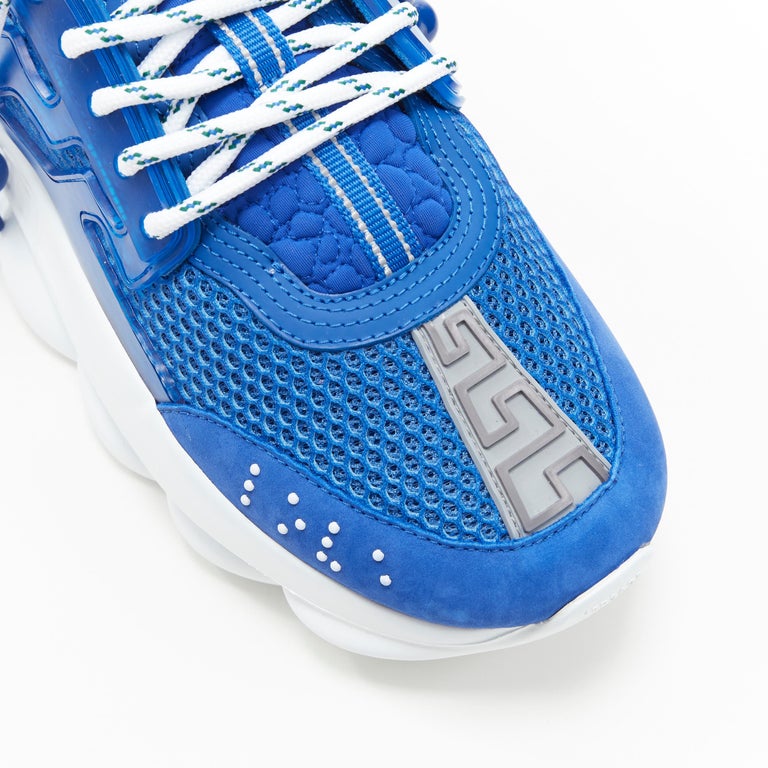 new VERSACE Chain Reaction Bluette 2 white mesh suede chunky sneaker ...