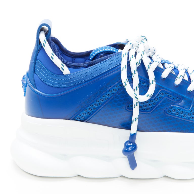new VERSACE Chain Reaction Bluette 2 white mesh suede chunky sneaker ...