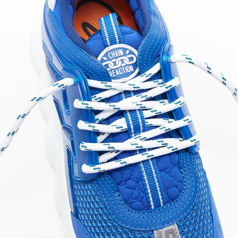 new VERSACE Chain Reaction Bluette 2 white mesh suede chunky sneaker ...