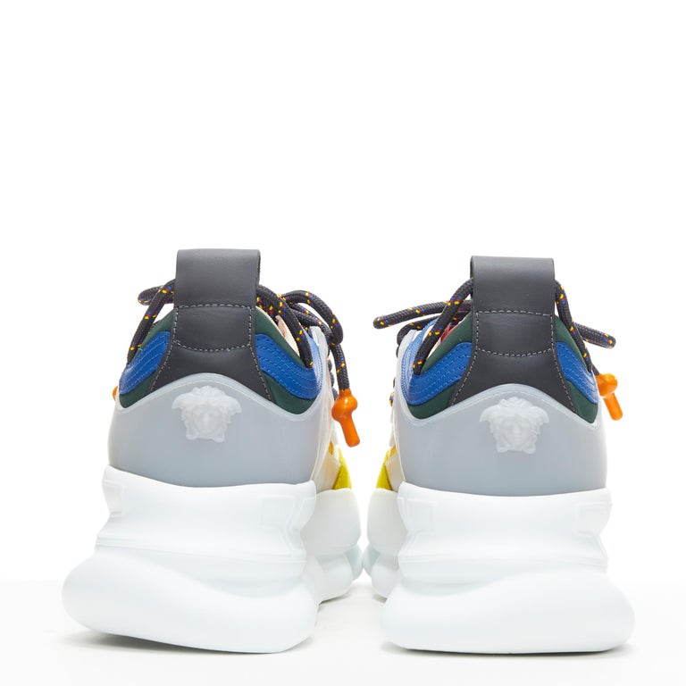 new VERSACE Chain Reaction gold barocco twill yellow blue suede sneaker ...