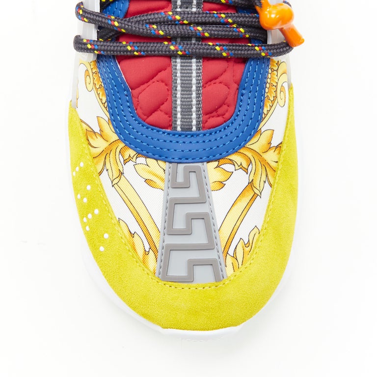 new VERSACE Chain Reaction gold barocco twill yellow blue suede sneaker ...