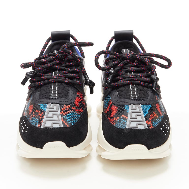 new VERSACE Chain Reaction Red Blue snake print low chunky dad sneaker ...