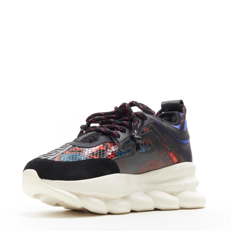 new VERSACE Chain Reaction Red Blue snake print low chunky dad sneaker ...