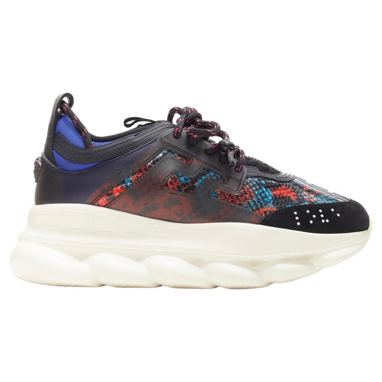 new VERSACE Chain Reaction Red Blue snake print low chunky dad sneaker ...