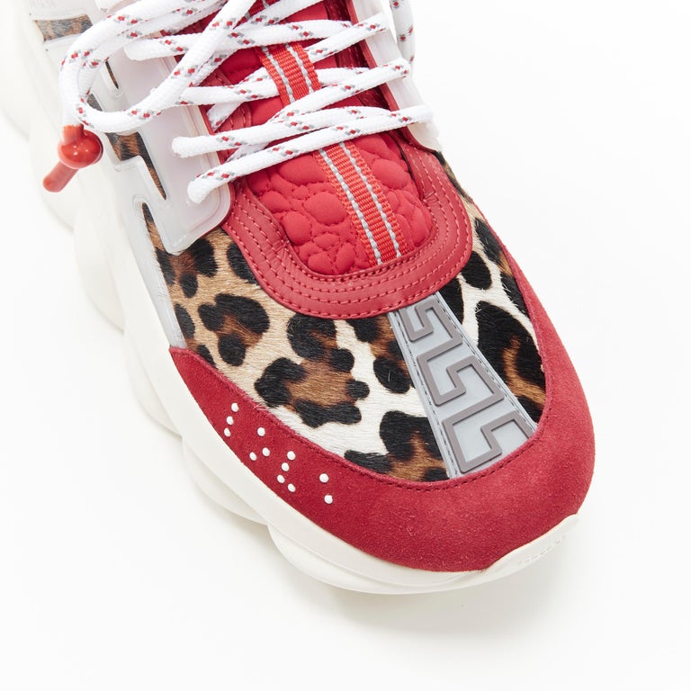new VERSACE Chain Reaction Red Wild Leopard low chunky sneaker EU38 US5 ...