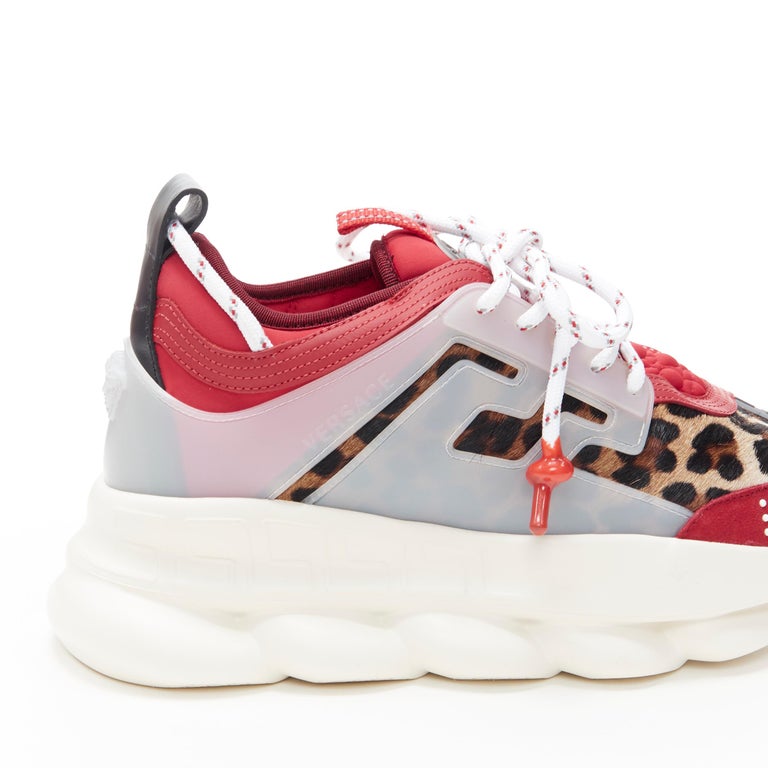 new VERSACE Chain Reaction Red Wild Leopard low chunky sneaker EU38 US5 ...