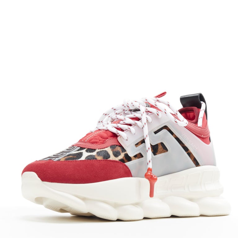 new VERSACE Chain Reaction Red Wild Leopard sneaker DSU7071E DPYC EU43 ...