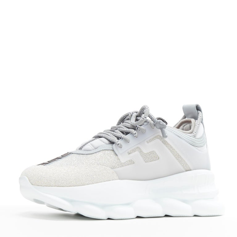 new VERSACE Chain Reaction Reflective Silver Crystal Rhinestone sneaker ...