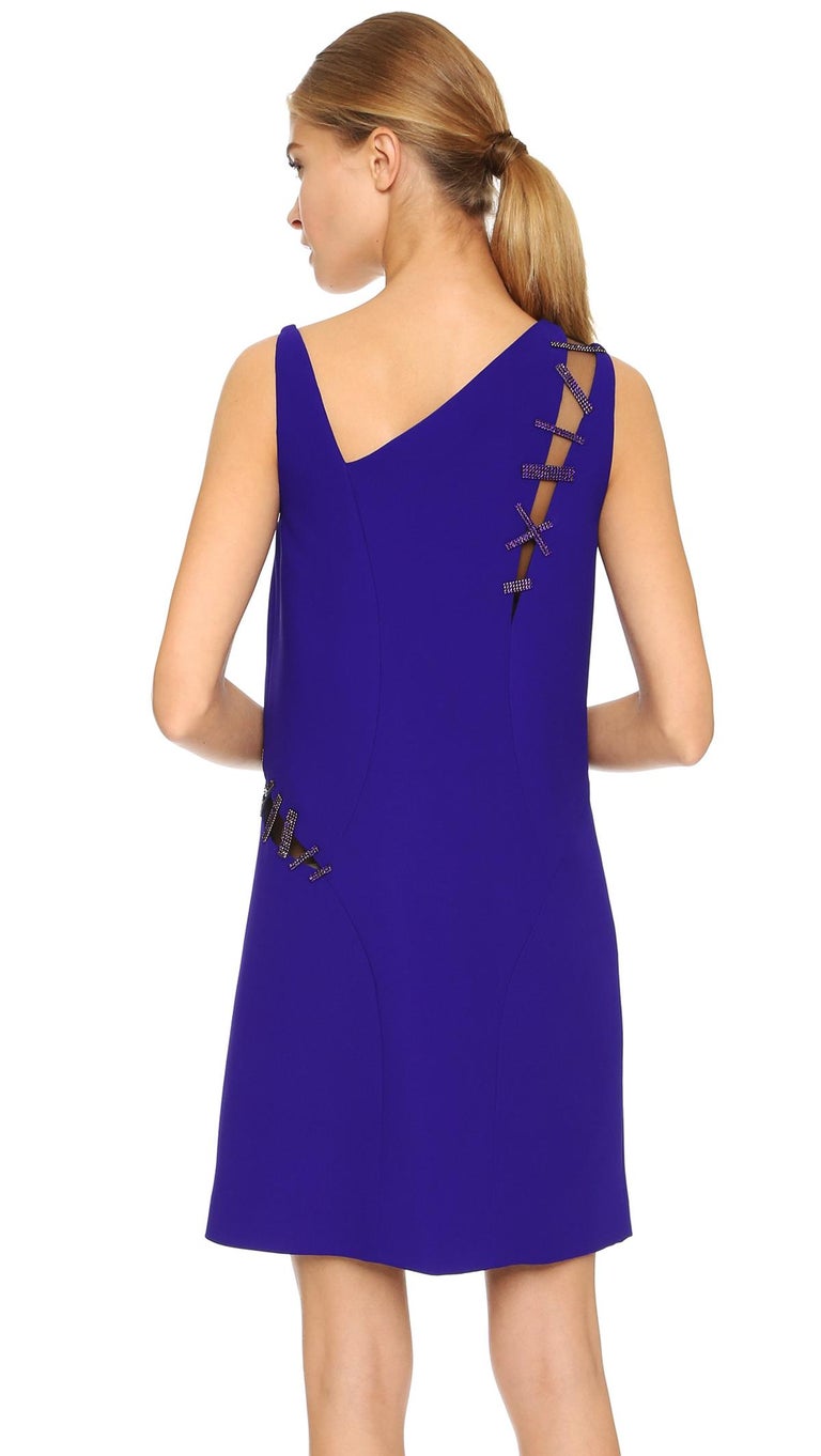 New Versace Cut Out Swarovski Crystal Embellished Purple Blue Silk Dress 38 2 For Sale At