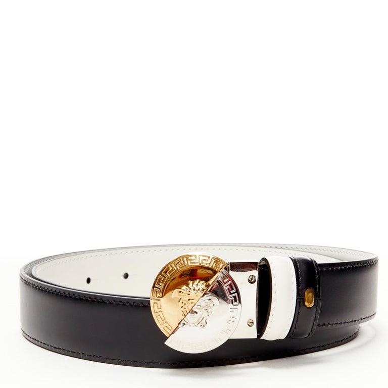 new VERSACE Demi Medusa Reversible black white split coin belt 110cm 42 ...
