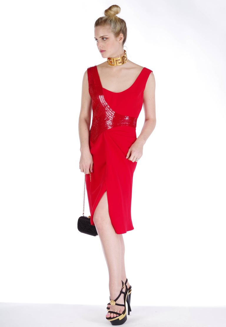 New VERSACE EMBELLISHED RED DRESS 40, 46 For Sale at 1stDibs | versace ...