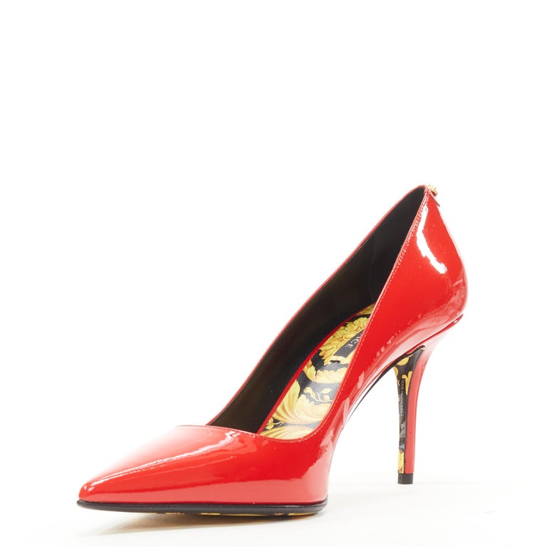 new VERSACE Eros red patent Medusa gold Barocco Hibiscus sole pump EU37 ...