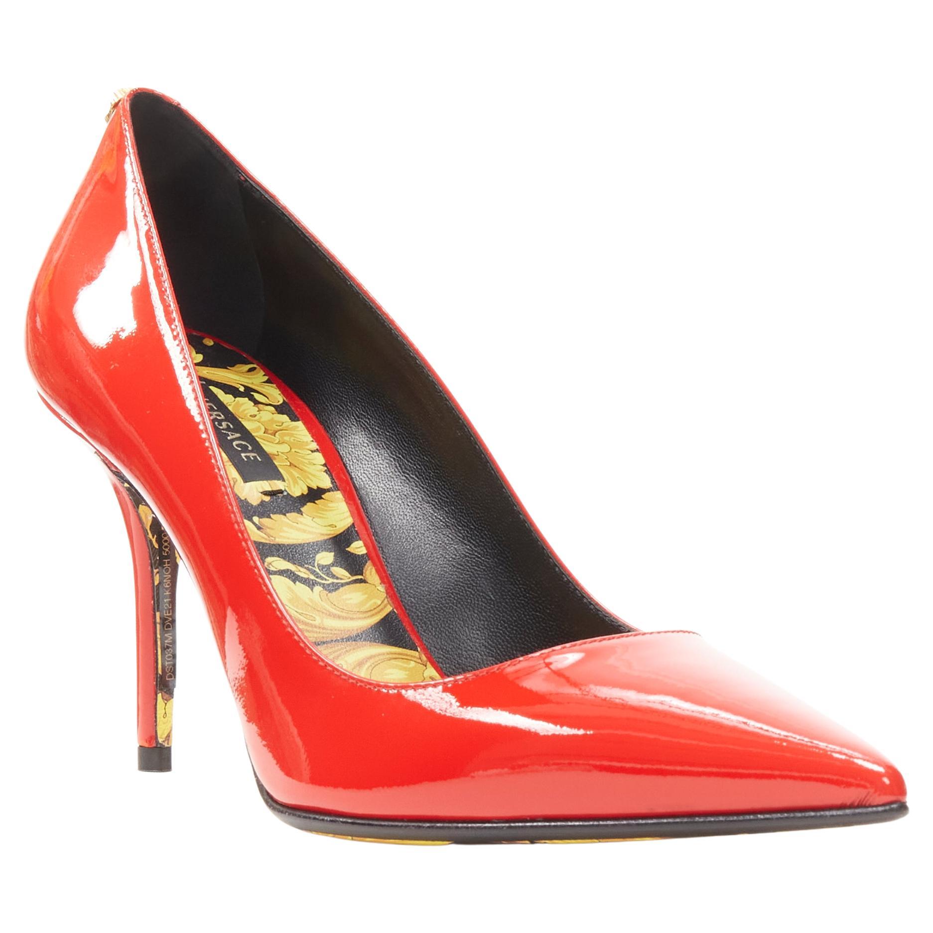 VERSACE SS19 Runway neon orange open toe square chunky heel sandals ...