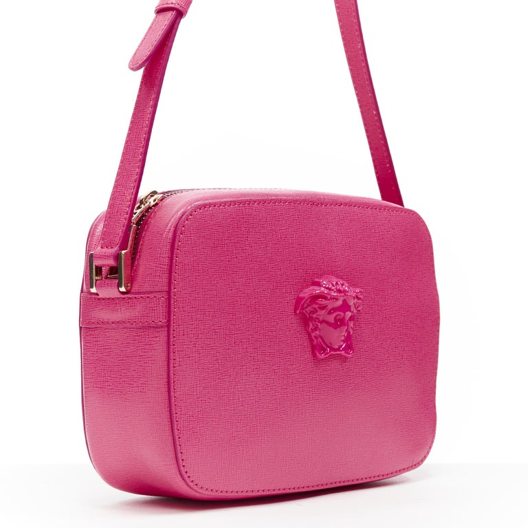 new VERSACE fuchsia pink Medusa head charm rectangular crossbody camera ...