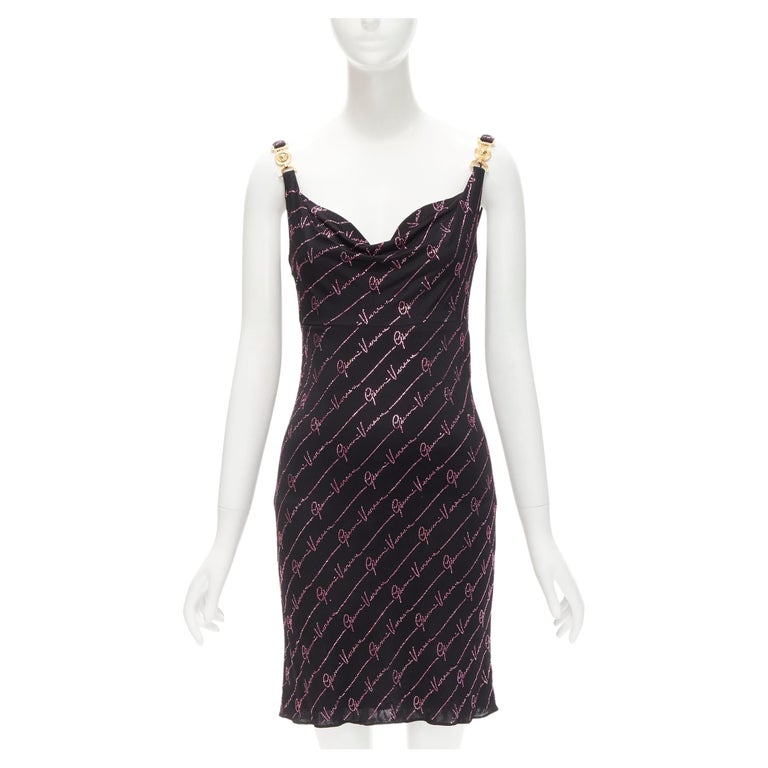 new VERSACE Gianni Signature black pink crystal encrusted Medusa dress ...