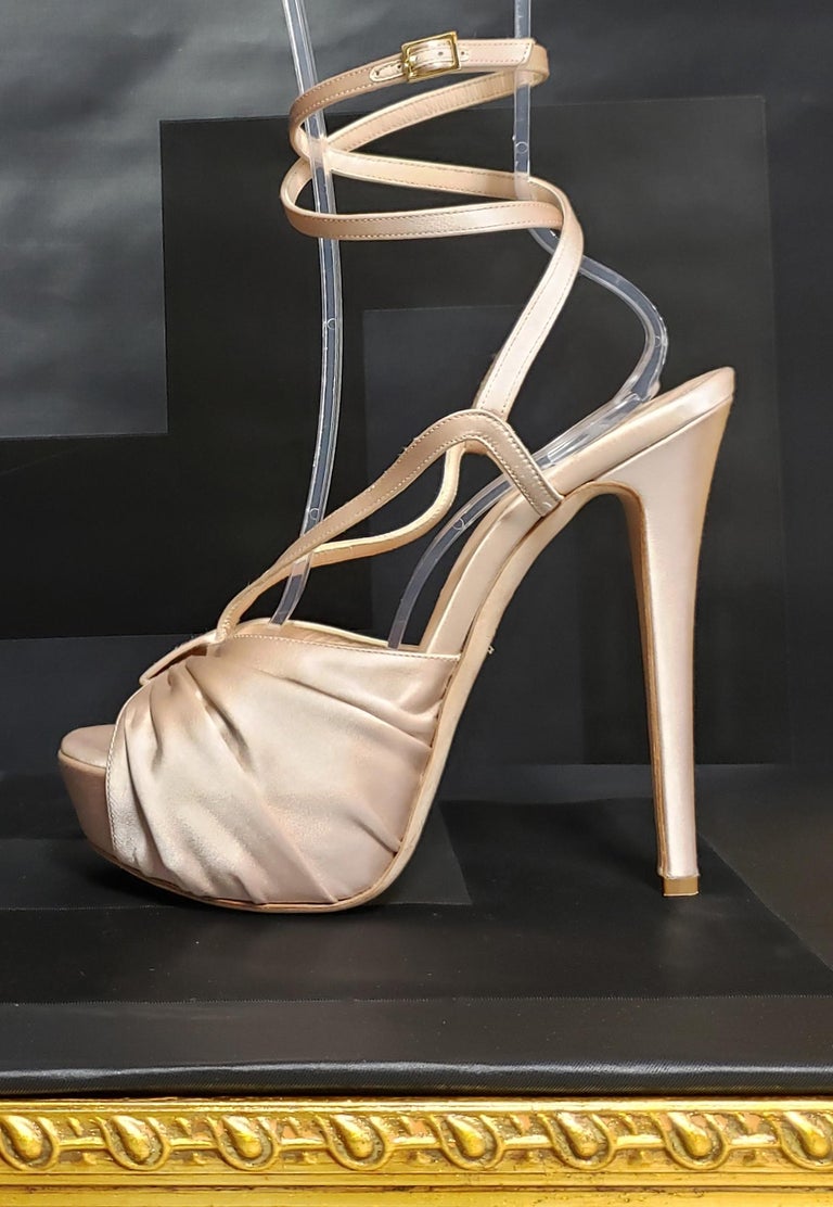 New VERSACE GOLD BEIGE SATIN PUMP PLATFORM SANDALS 40 -10 For Sale at ...