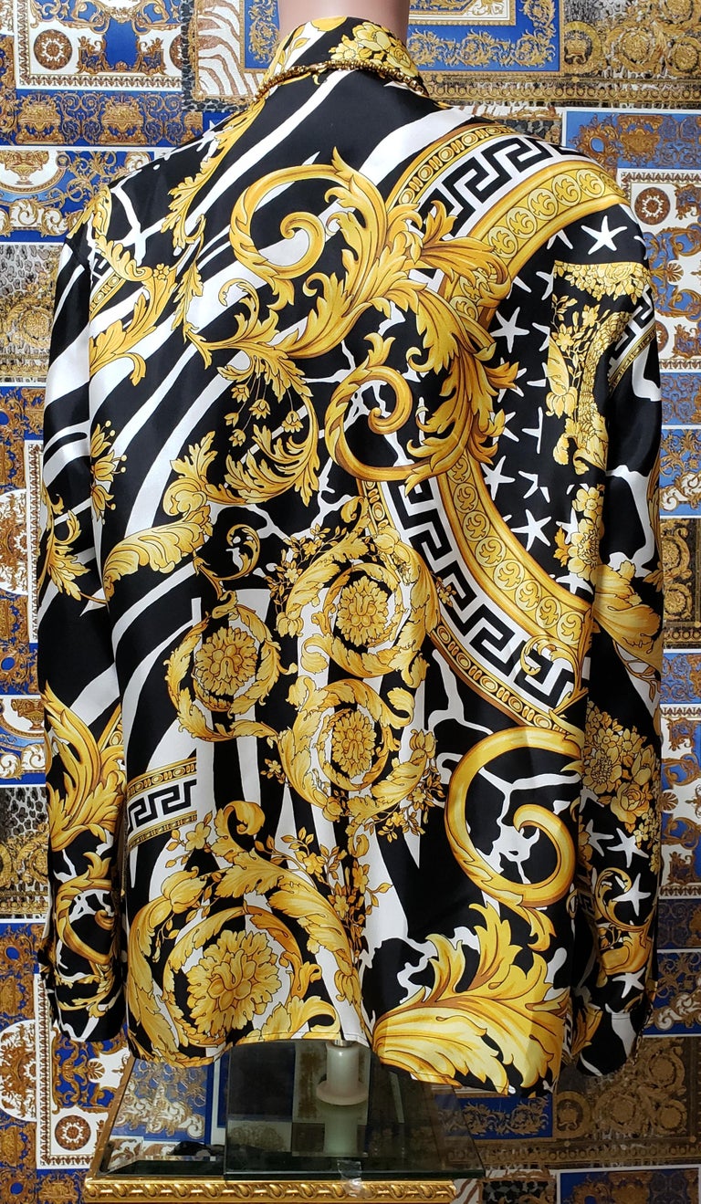 NEW VERSACE GOLD BLACK BAROQUE PRINTED 100% SILK SHIRT It 60 - 5XL For ...