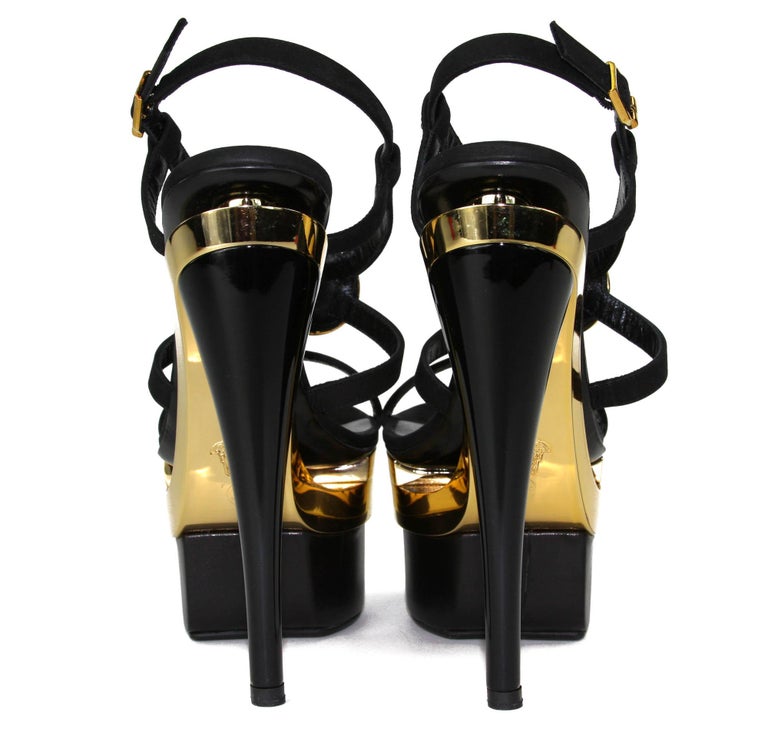 New Versace Gold Black Triple Platform Swarovski Crystals Medusa Shoes ...