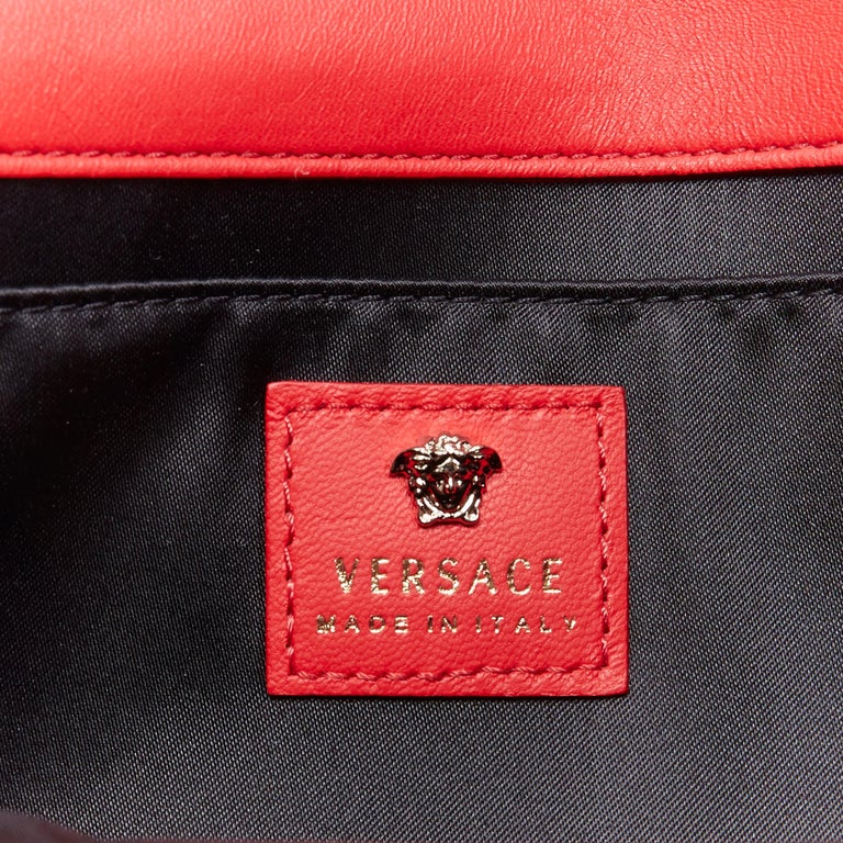 new VERSACE gold leather tonal Medusa head crystal strass stud flap ...