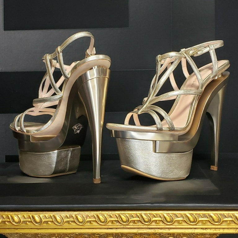 NEW VERSACE GOLD LEATHER TRIPLE PLATFORM PUMP SANDALS Sz 40 - 10 For ...