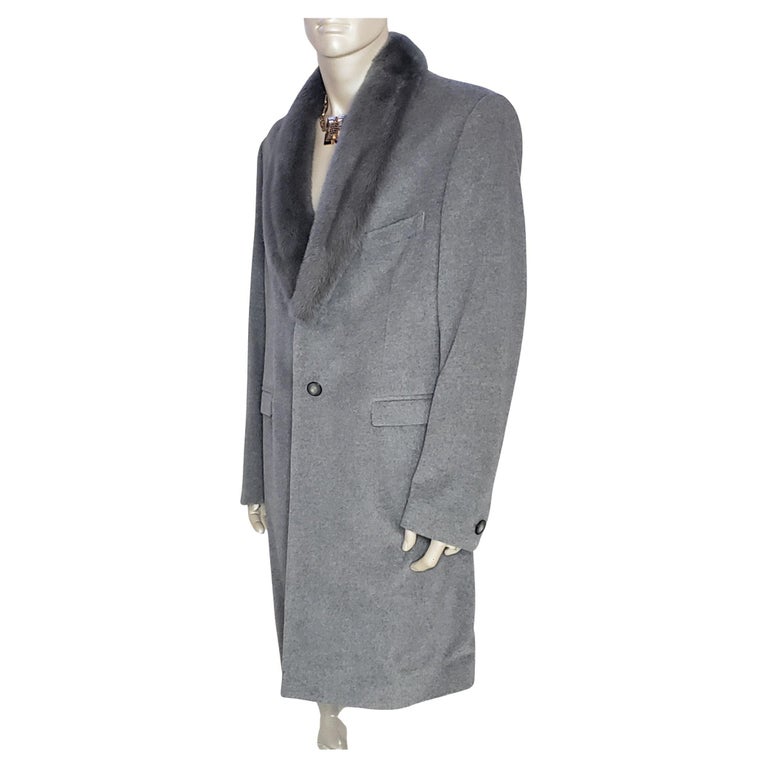 NEW VERSACE GRAY ANGORA COAT With MINK FUR COLLAR 54 - 2XL For Sale at ...
