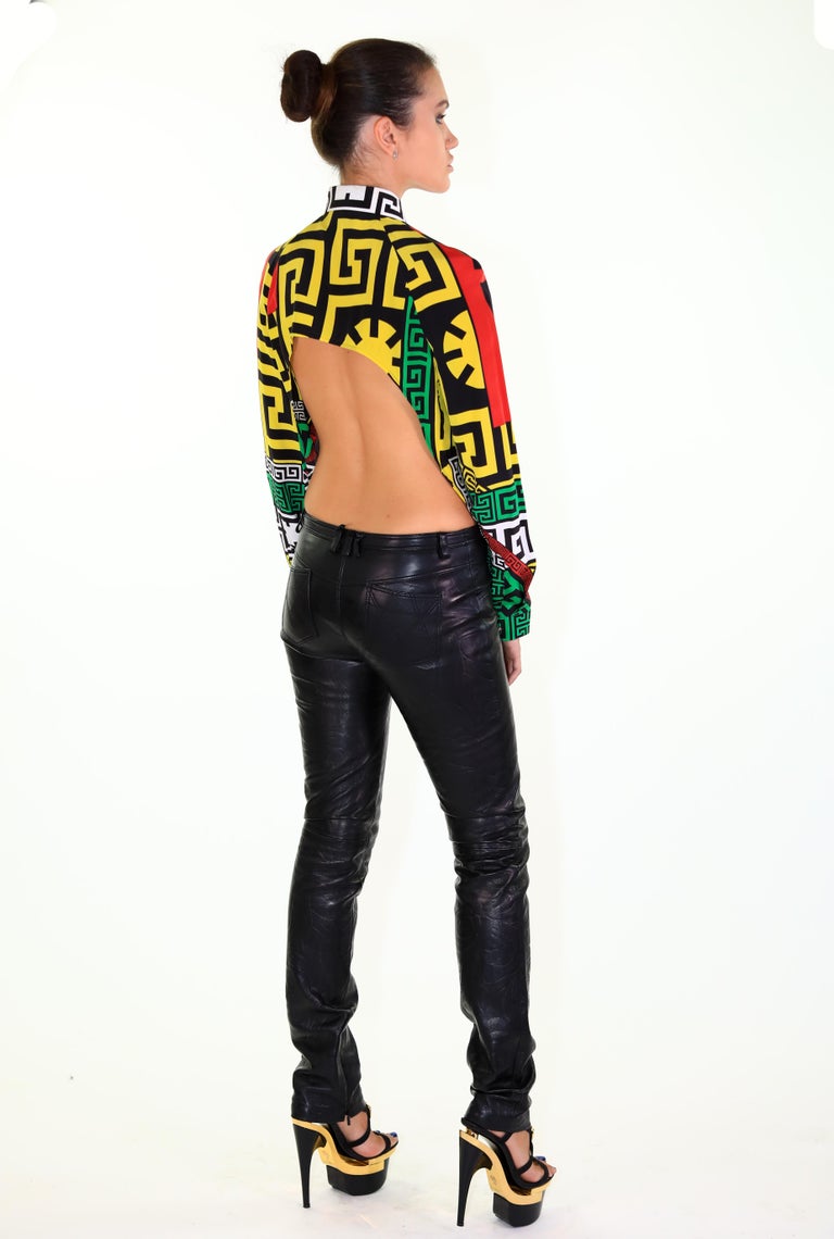 New VERSACE #Greek Key Printed 100% Silk Button Up Shirt w/ Open Back ...