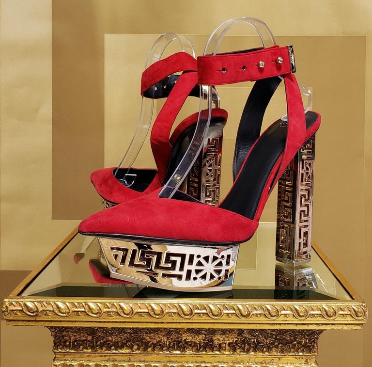 New VERSACE #GREEK PLATFORM RED SUEDE PLATFORM SHOES at 1stDibs | red ...