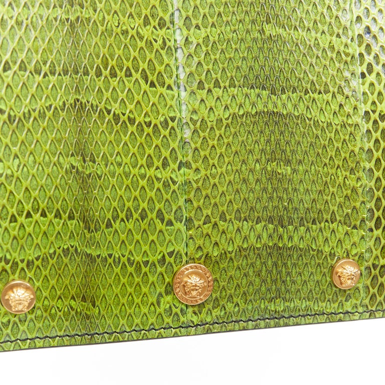 new VERSACE green ayers snake leather gold Medusa stud wristlet clutch ...