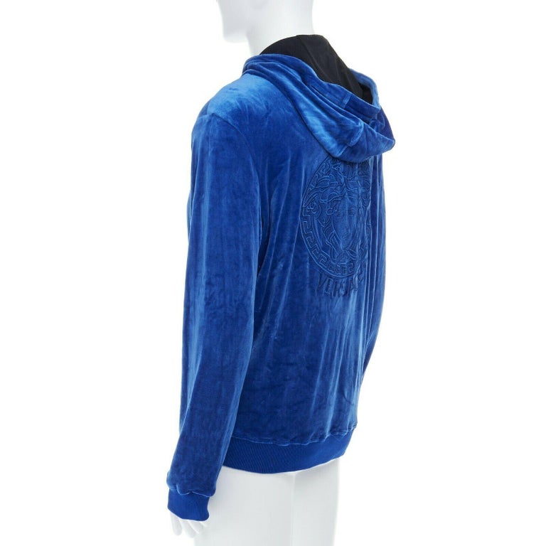 new VERSACE Gym blue velour Medusa logo embroidered back hoodie jacket ...
