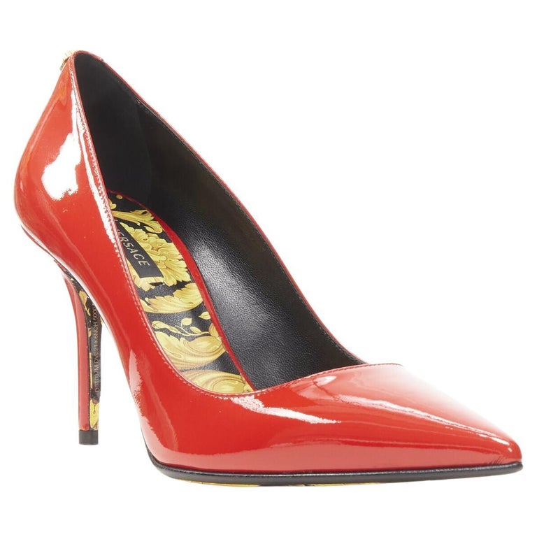 new VERSACE Hibiscus Barocco Eros red patent floral sole Medusa pump ...