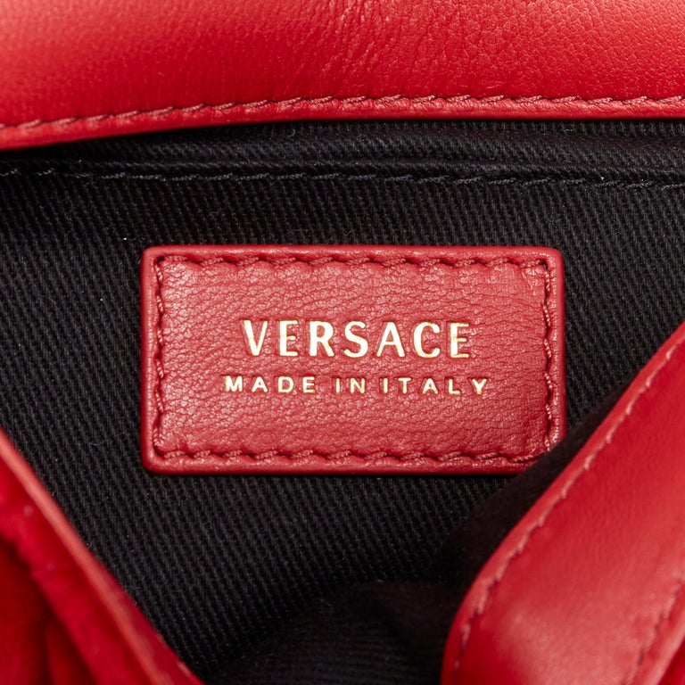 new VERSACE Icon Small red quilted velvet dual Medusa gold chain flap ...