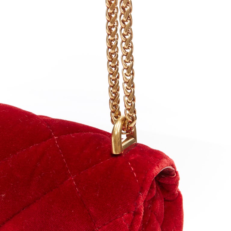 new VERSACE Icon Small red quilted velvet dual Medusa gold chain flap ...